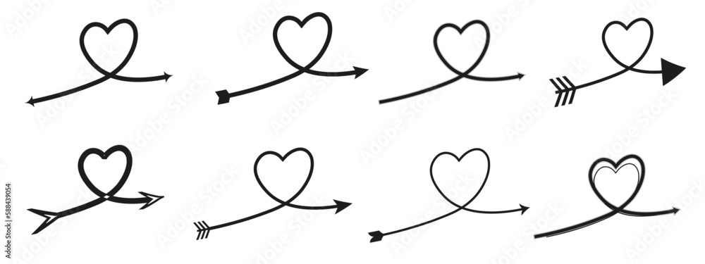 Black hand drawn heart with arrow symbol line art illustration vector ...