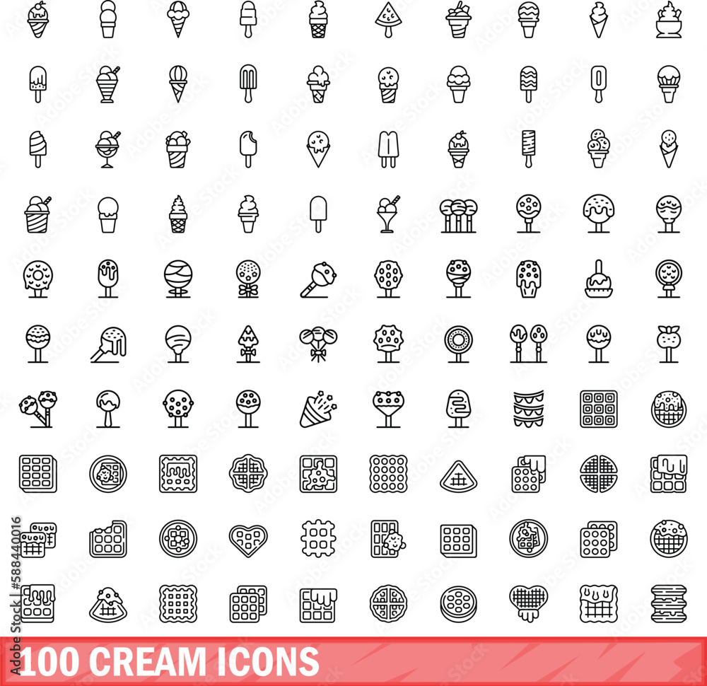 100 cream icons set. Outline illustration of 100 cream icons vector set ...