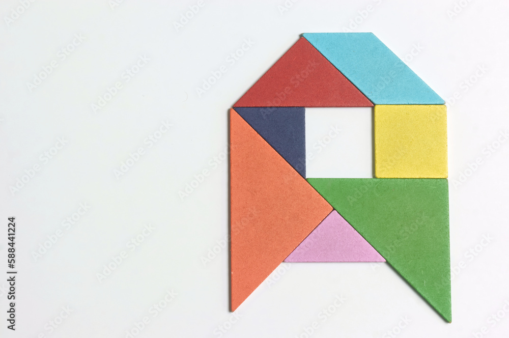Color tangram puzzle in english alphabet A shape on white background ...