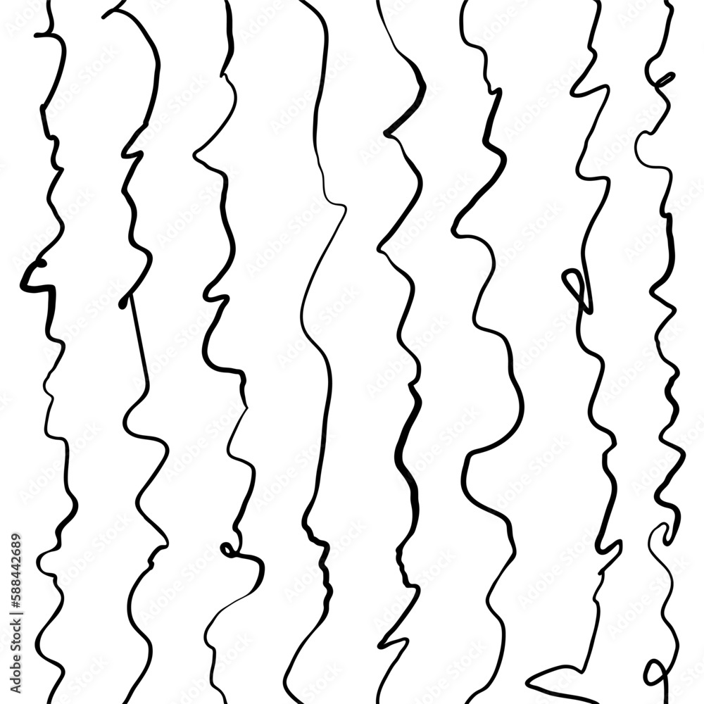 Seamless variable waved stripes vertical pattern. Monochrome black on ...