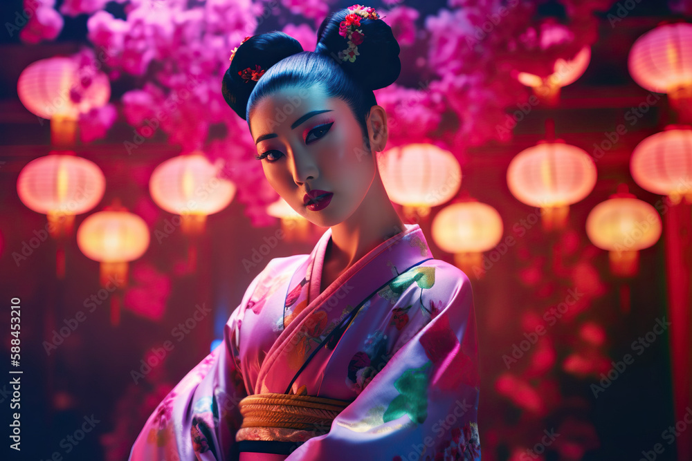 Portrait of fictional, not based on a real person geisha wearing ...