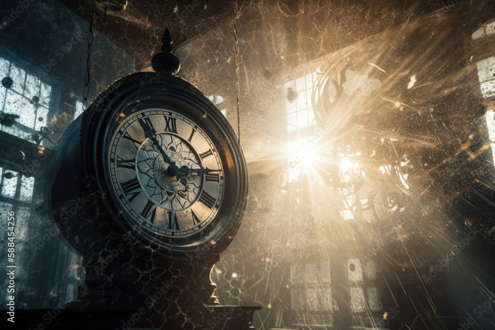 Time machine clock with energy and light around it. ilustração do Stock ...