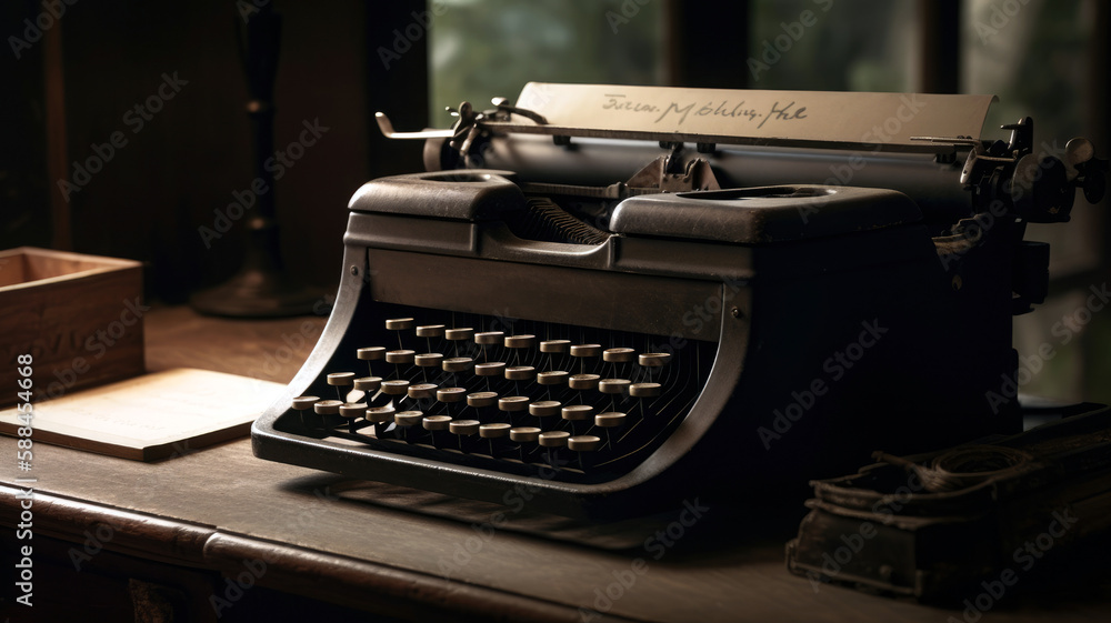 typewriter, with a blank sheet of paper ready to receive the words that ...