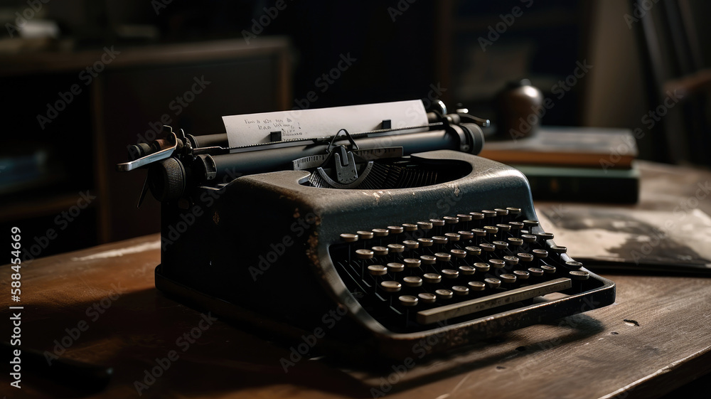 typewriter, with a blank sheet of paper ready to receive the words that ...