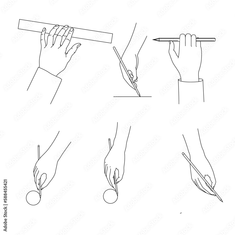 Vektorová grafika „Different hand positions drawing with pencil and ...
