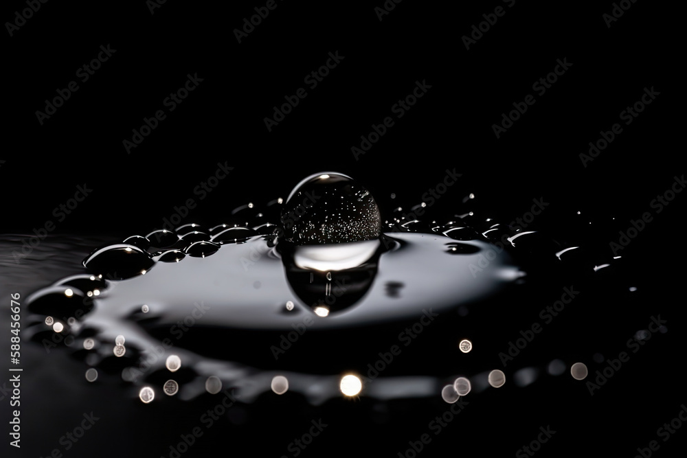 Water drop falling down on surface. Collagen, vitamin or serum drop ...