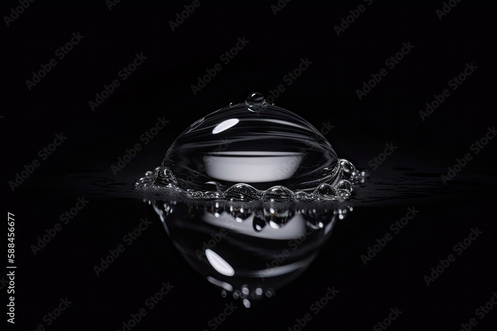 Water drop falling down on surface. Collagen, vitamin or serum drop ...