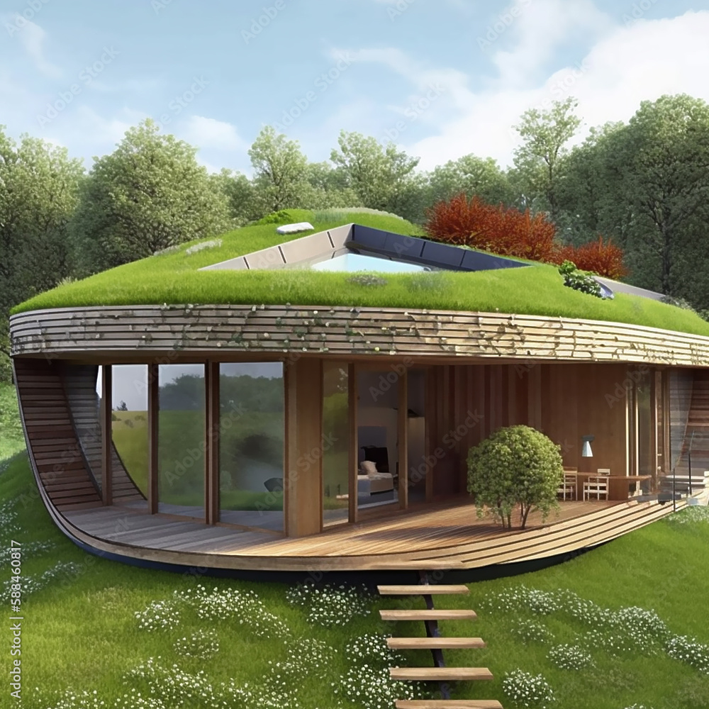 Eco friendly modern house with green design. AI generated content Stock ...