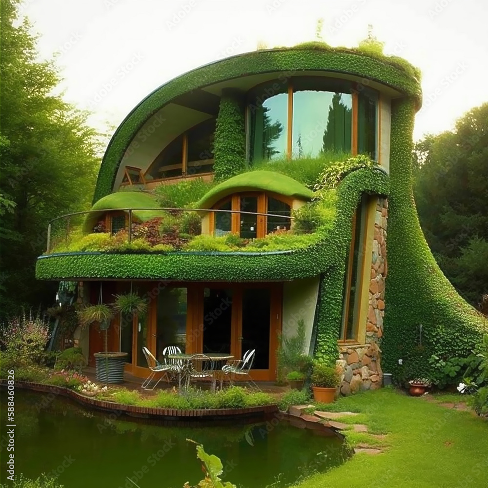 Eco friendly modern house with green design. AI generated content Stock ...