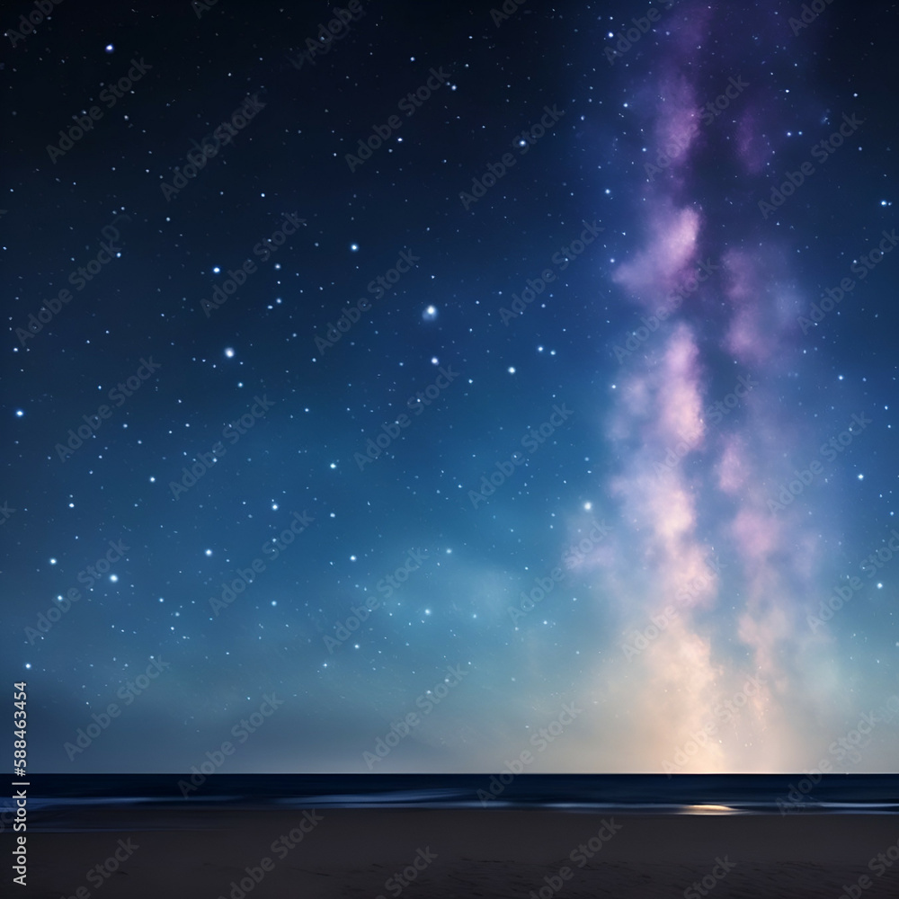 night sky with stars - Starry sky on the beach landscape - Calm beach ...