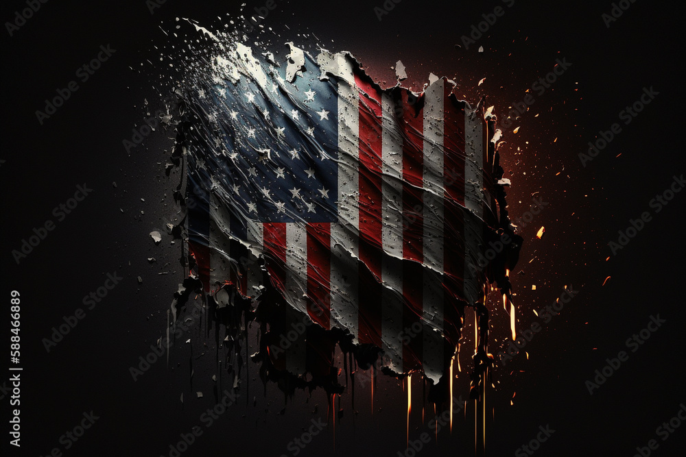 American or the united states flag ripped destroyed or broken. Usa flag ...