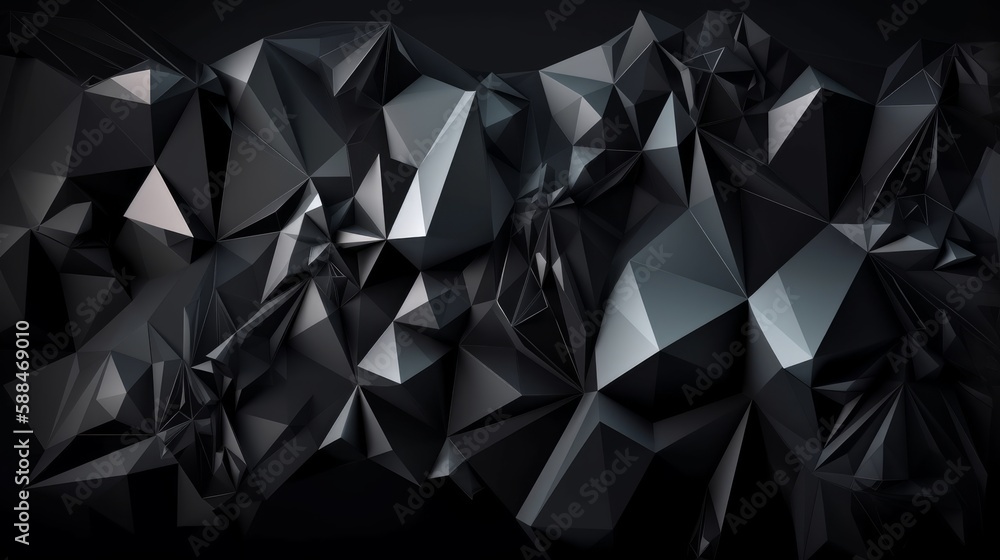 abstract black crystal background with faceted textures rendered in 3D ...