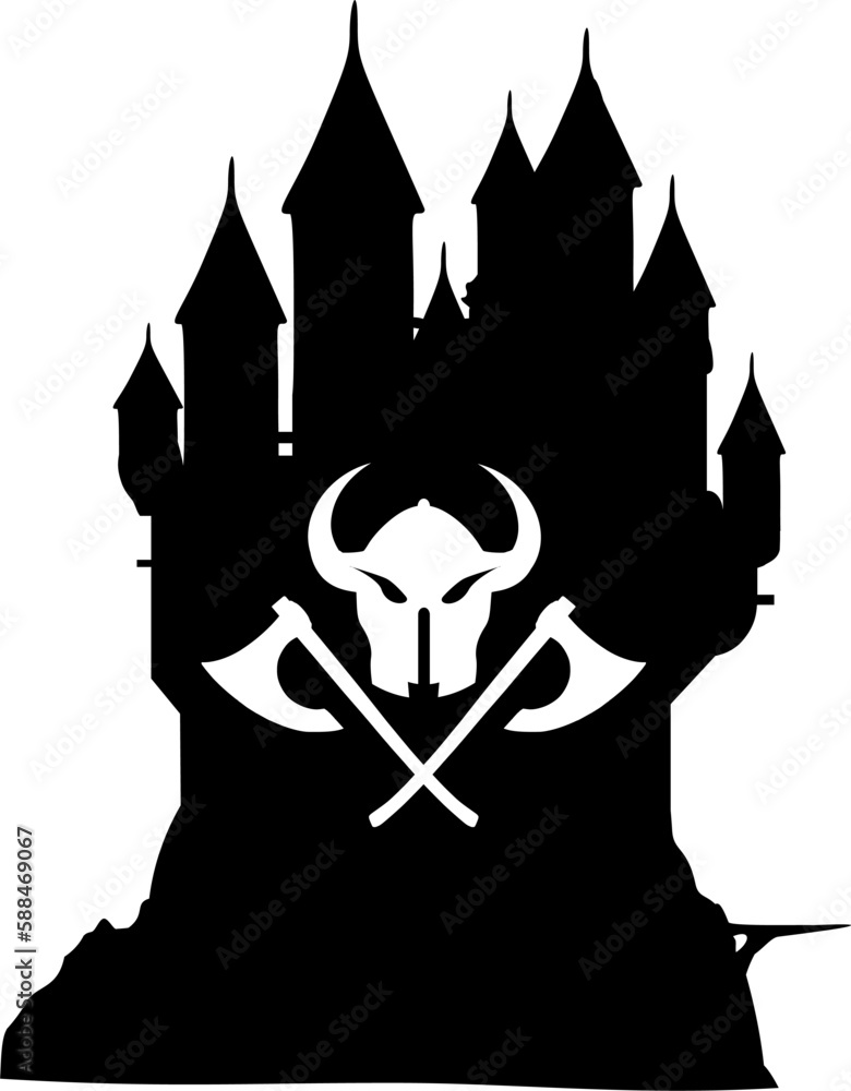 Vetor de Silhouette: Bur, Festung - Symbol Wikingerhelm mit gekreuzten ...