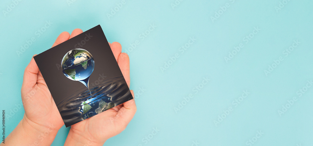 Water drop with planet earth inside, environment issue, scarcity of ...