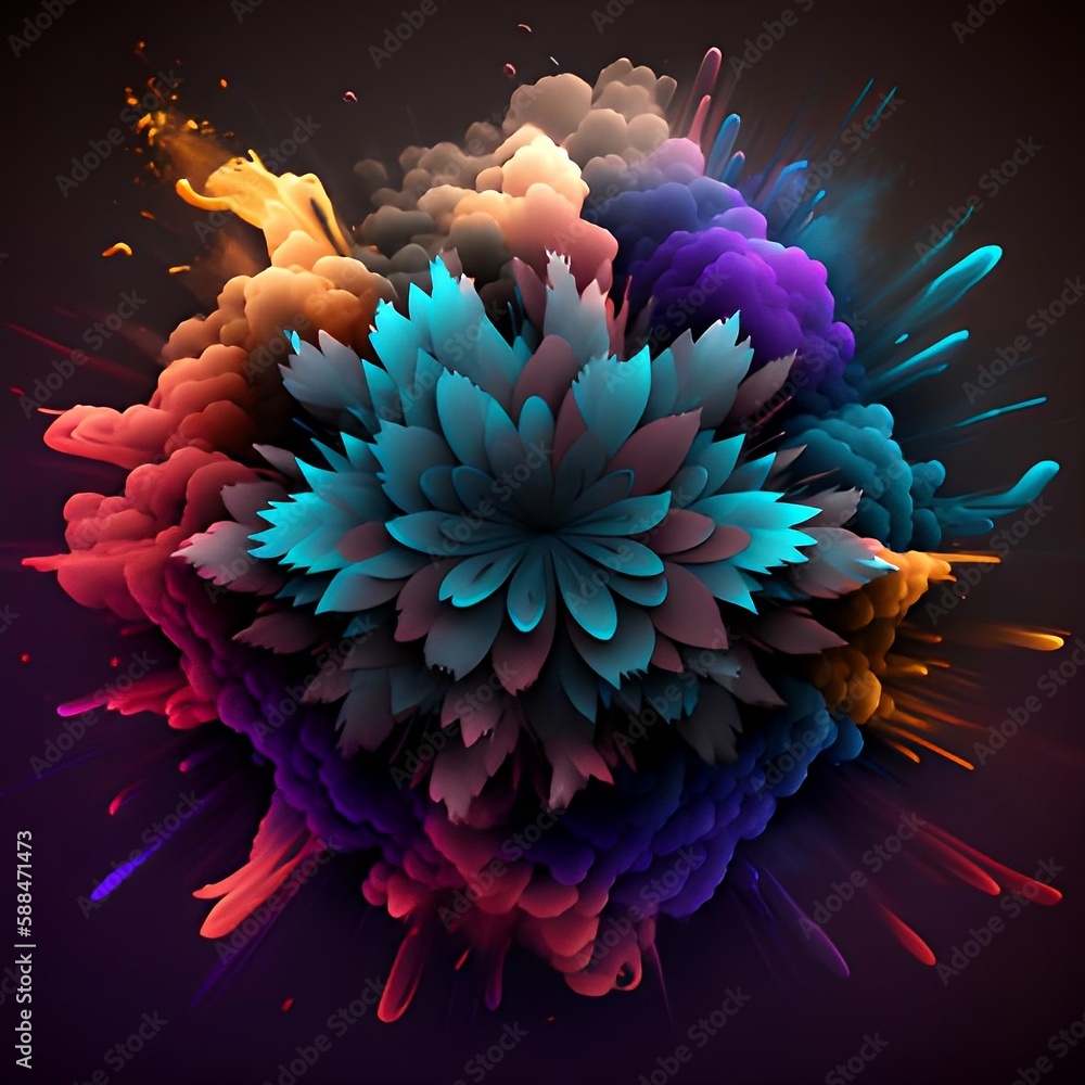 Colorful rainbow bomb exploding outwards from the center, creating a ...