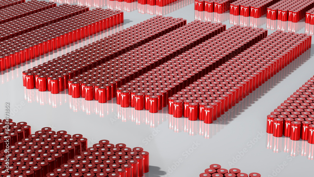 Lithium-ion red 4680 Tesla battery pack, High-capacity accumulator cell ...