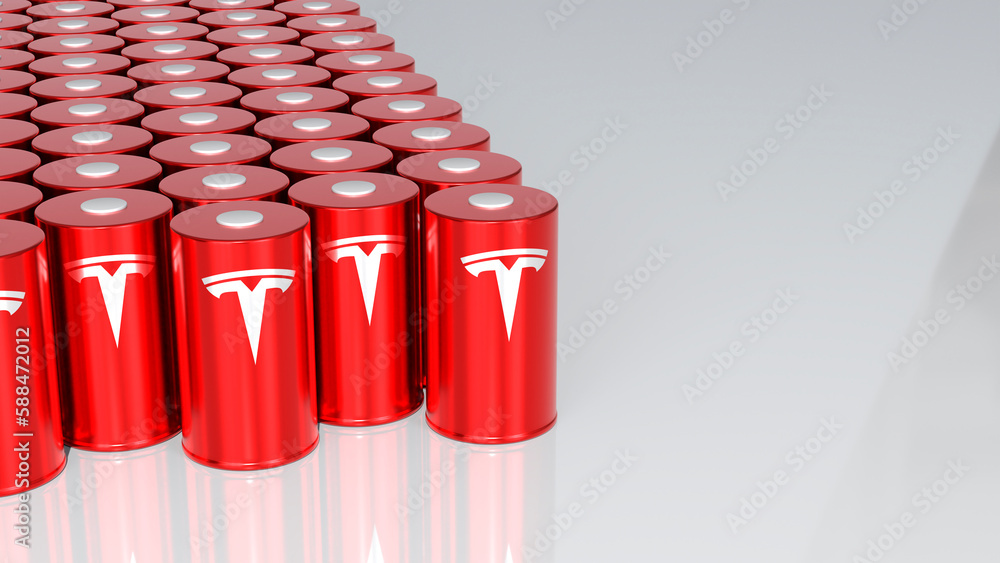 Lithium-ion red 4680 Tesla battery pack, High-capacity accumulator cell ...