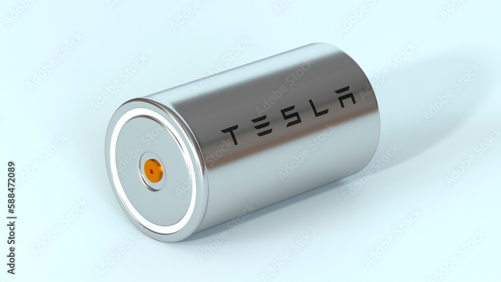 one Lithium-ion 4680 Tesla battery with logo, one High-capacity ...