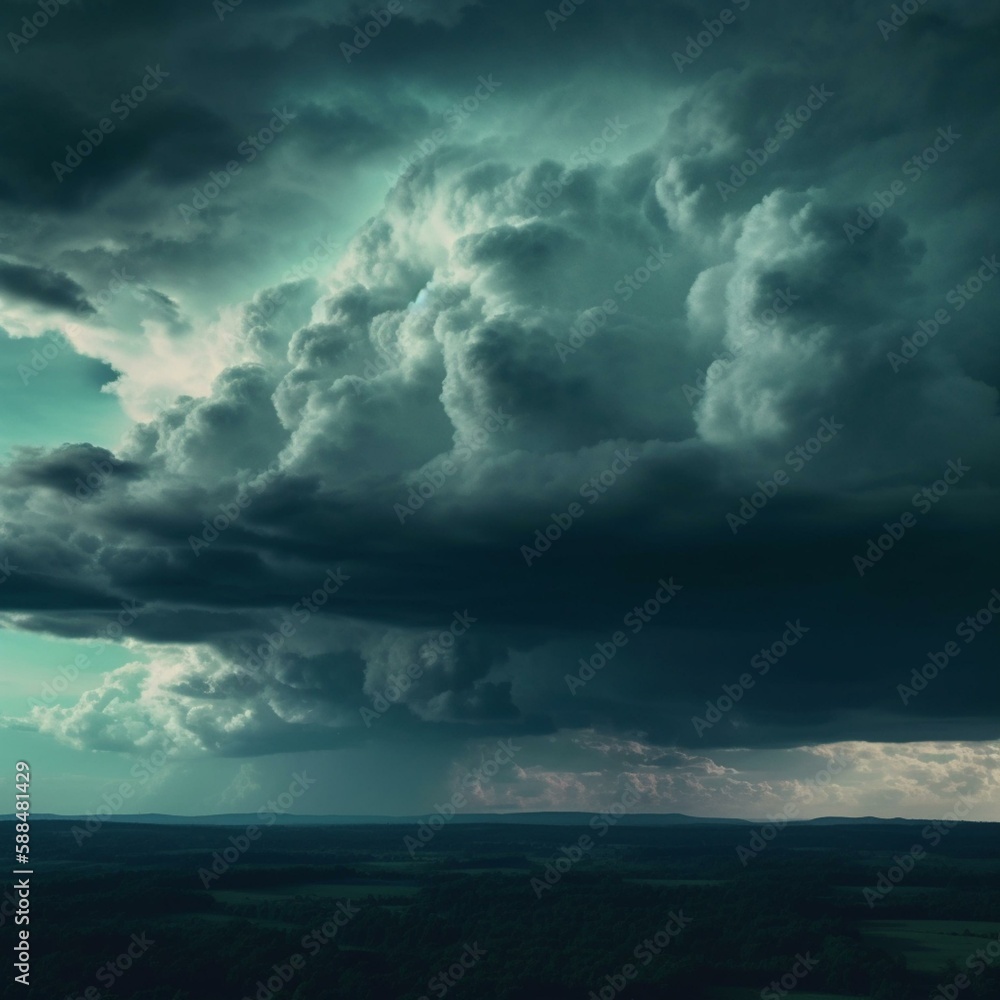 Heavy gloomy dull thunderclouds. Dark teal dramatic night sky. Storm ...