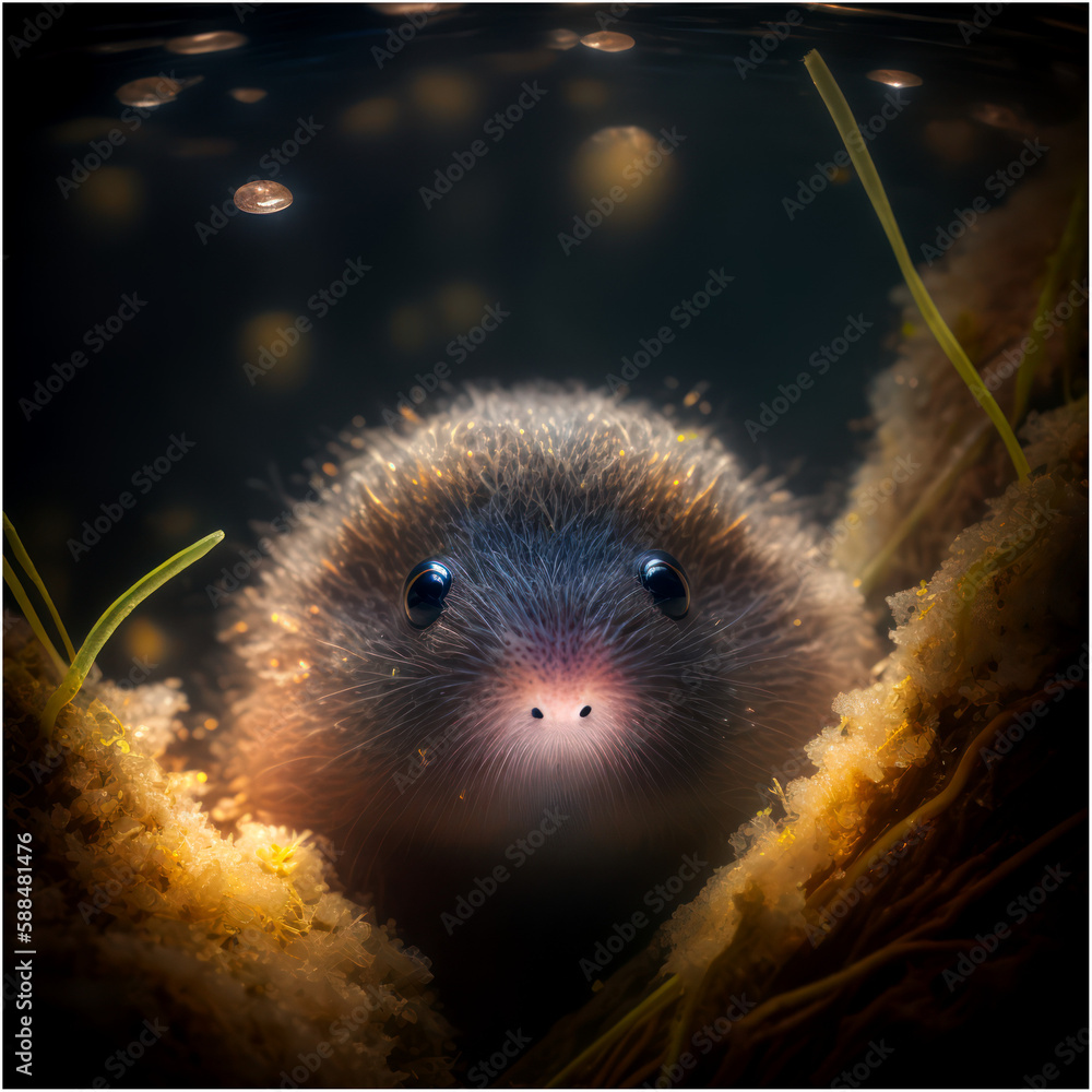 Cartoon Close up Portrait of a Cute Funny Baby Water Vole Closeup on a ...