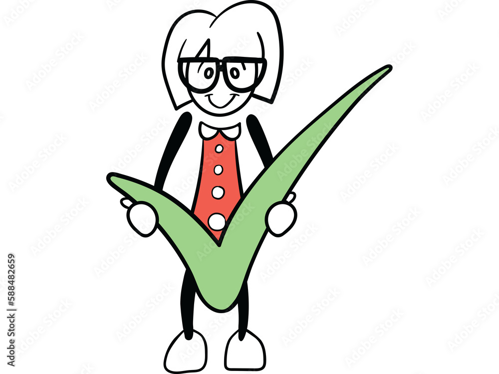 Female cartoon holding check mark Stock Illustration | Adobe Stock