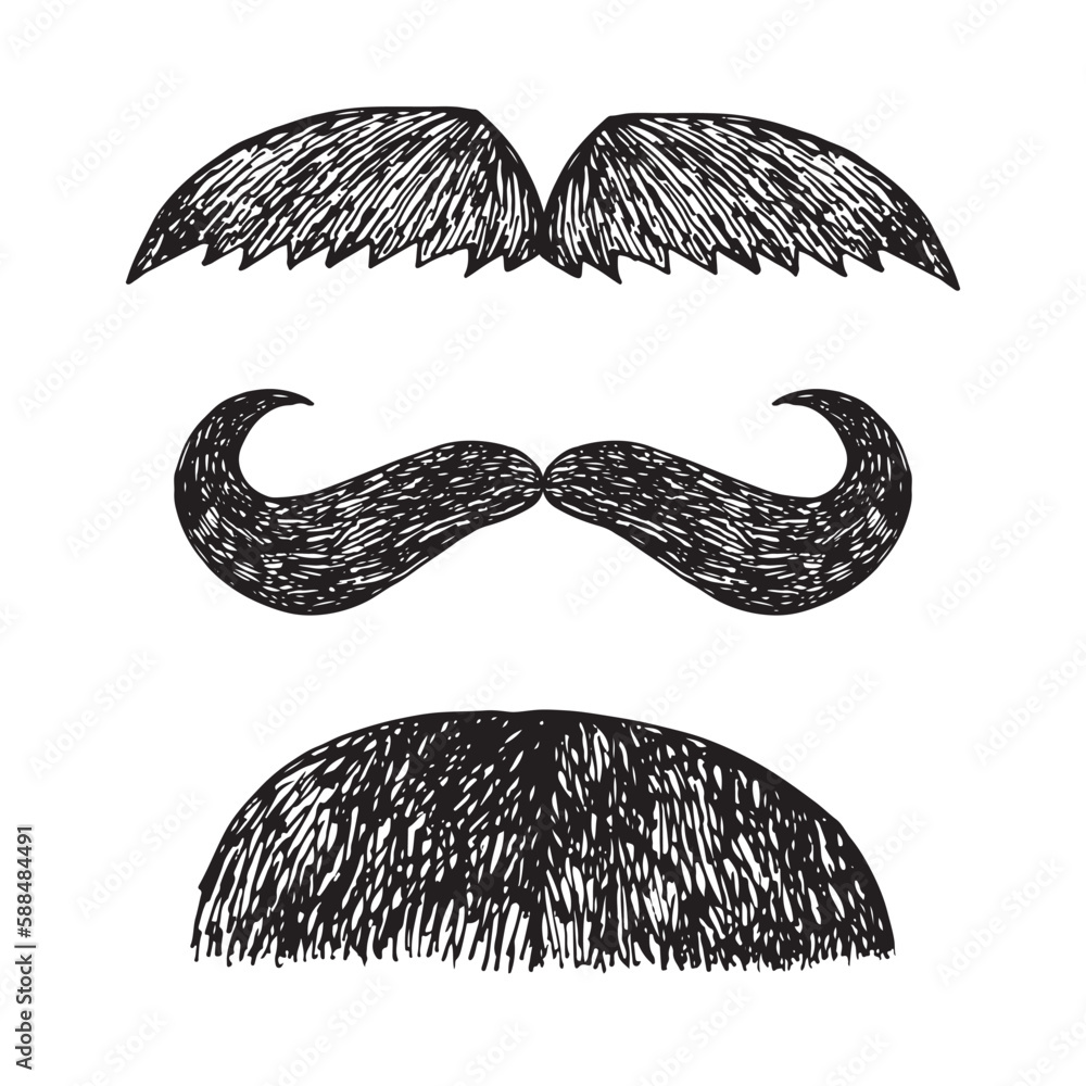 Hand drawn sketch doodle vector moustache set, photo booth props. Stock ...