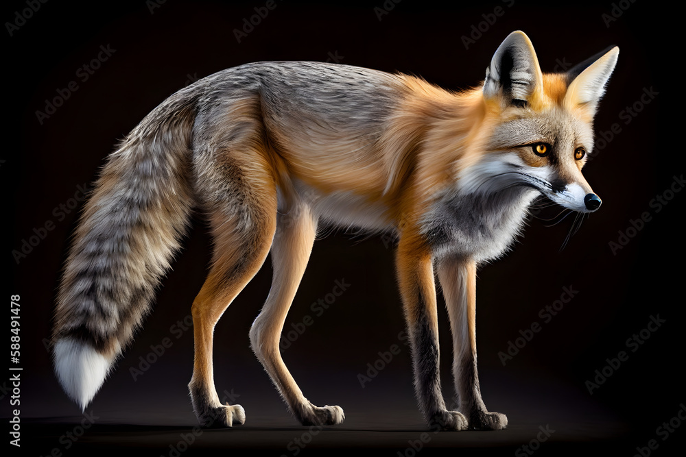 Red fox full body on a black background. Generated AI Stock ...