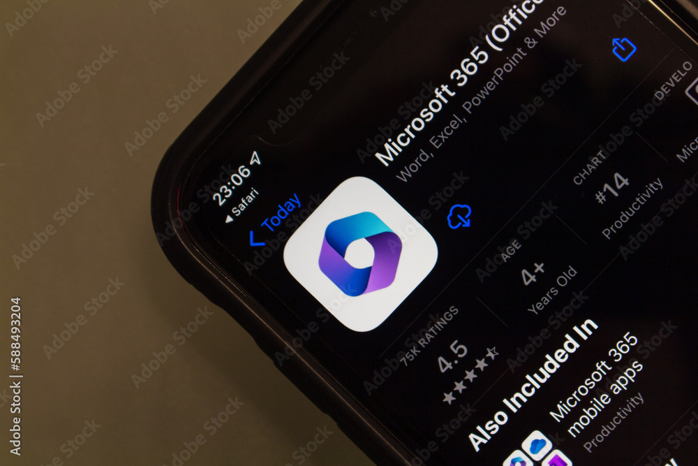 Vancouver, CANADA - Mar 29 2023 : Microsoft 365 app seen in App Store ...