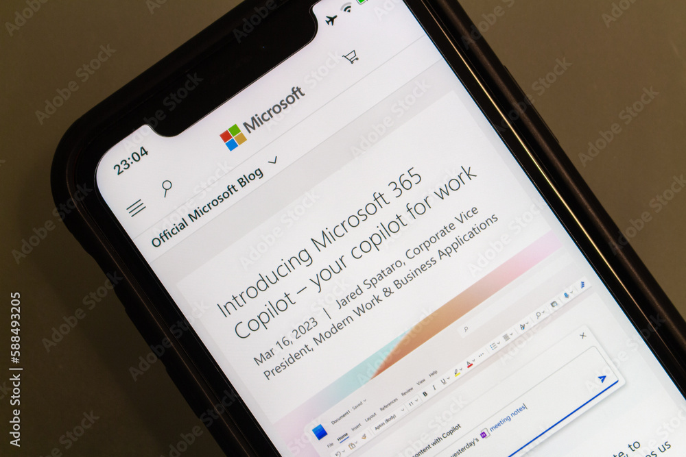 Vancouver, CANADA - Mar 29 2023 : Blog post “Introducing Microsoft 365 Copilot – your copilot ...