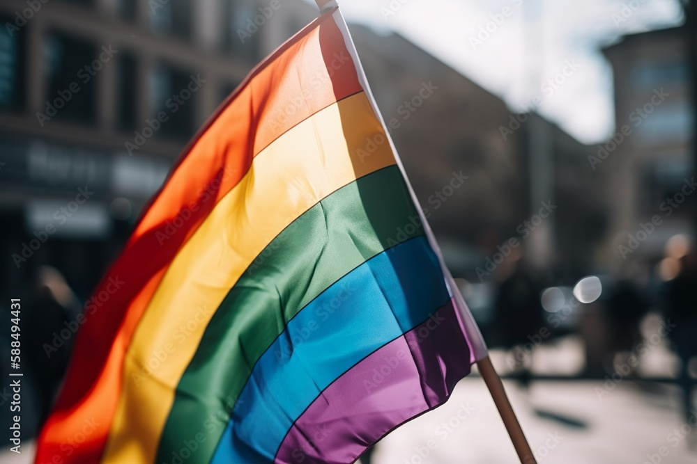 A rainbow falg waving in the wind, representing the diversity and ...