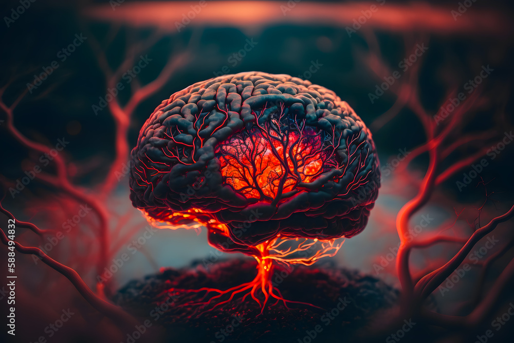 System of blood vessels in the human brain. Generative AI Stock ...