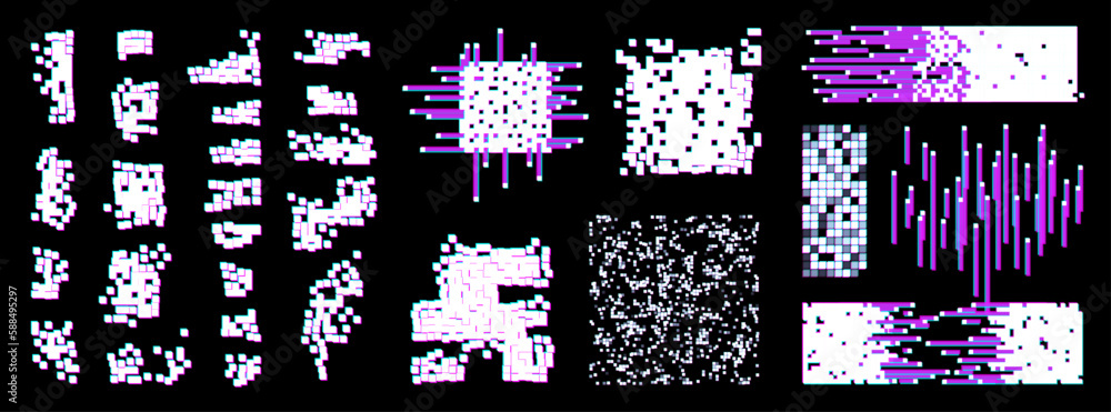Scattered white noise texture set, pixel separation. Glitch elements ...