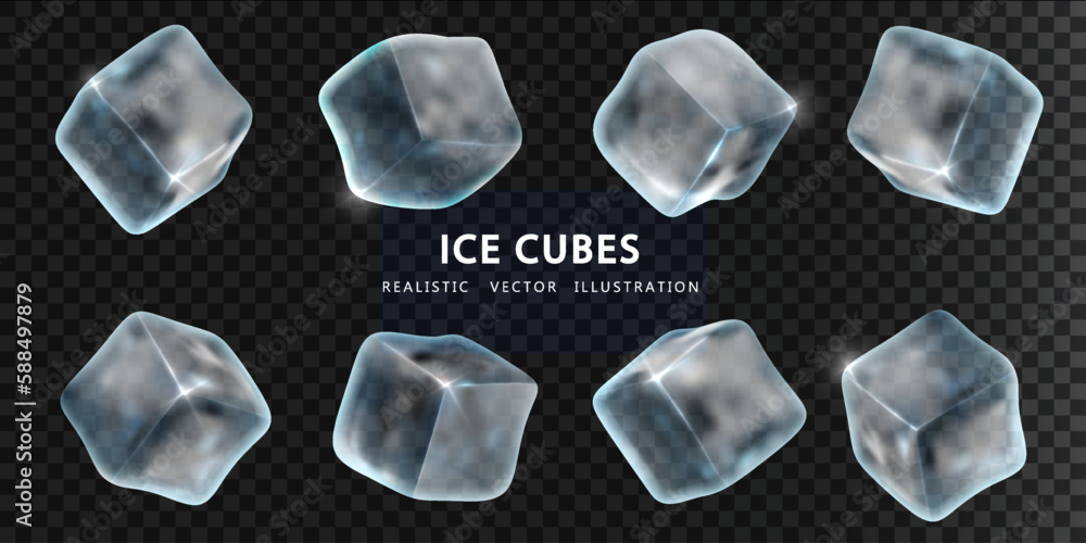 Ttranslucent ice cubes of irregular shape isolated on dark background ...