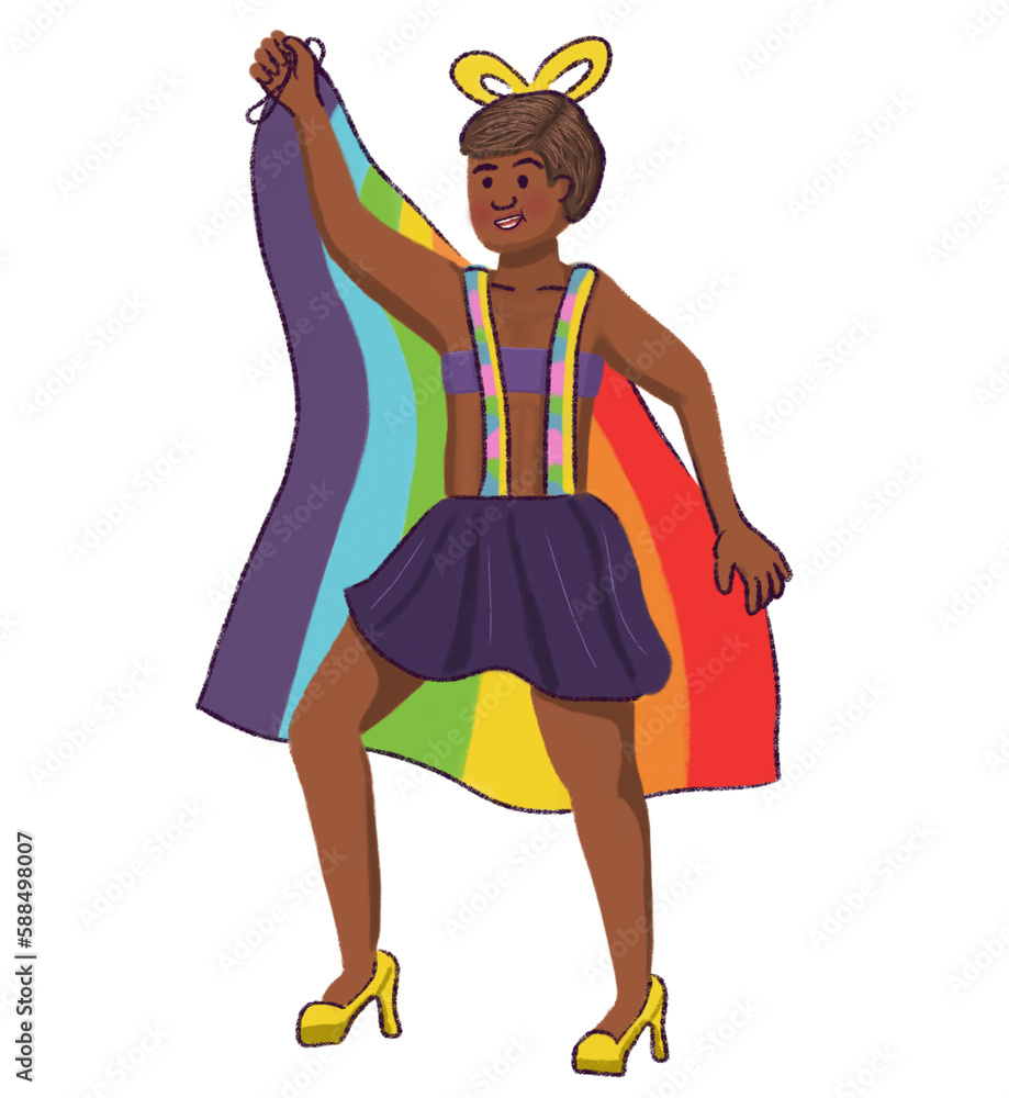 Ilustración de persona Queer con la bandera LGBT en la marcha del ...