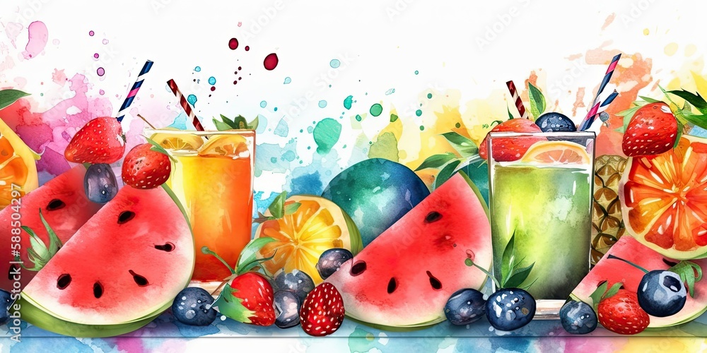 watercolor painting summer celebration party, generative AI Art Stock ...