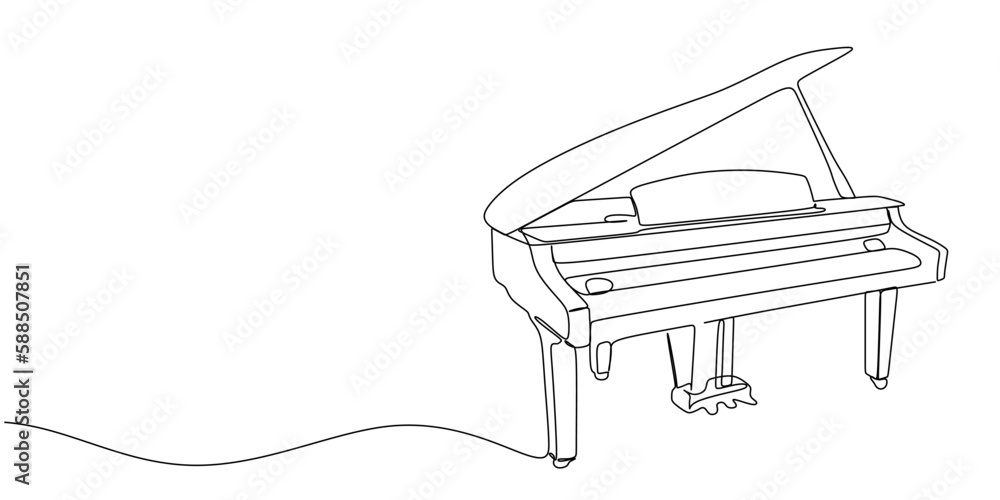 Continuous line drawing piano isolated on white background. Acoustic ...