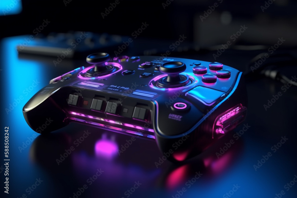 Futuristic matte black neon cyber gamepad concept with soft touch ...
