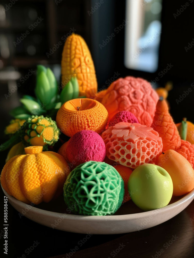 A group of vibrant 3D printed fruits and vegetables looking almost too ...