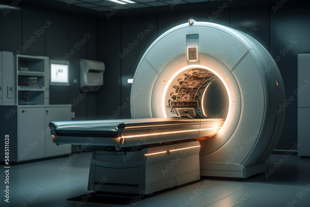 MRI scan machine, future medicine concept. AI generated, human enhanced ...