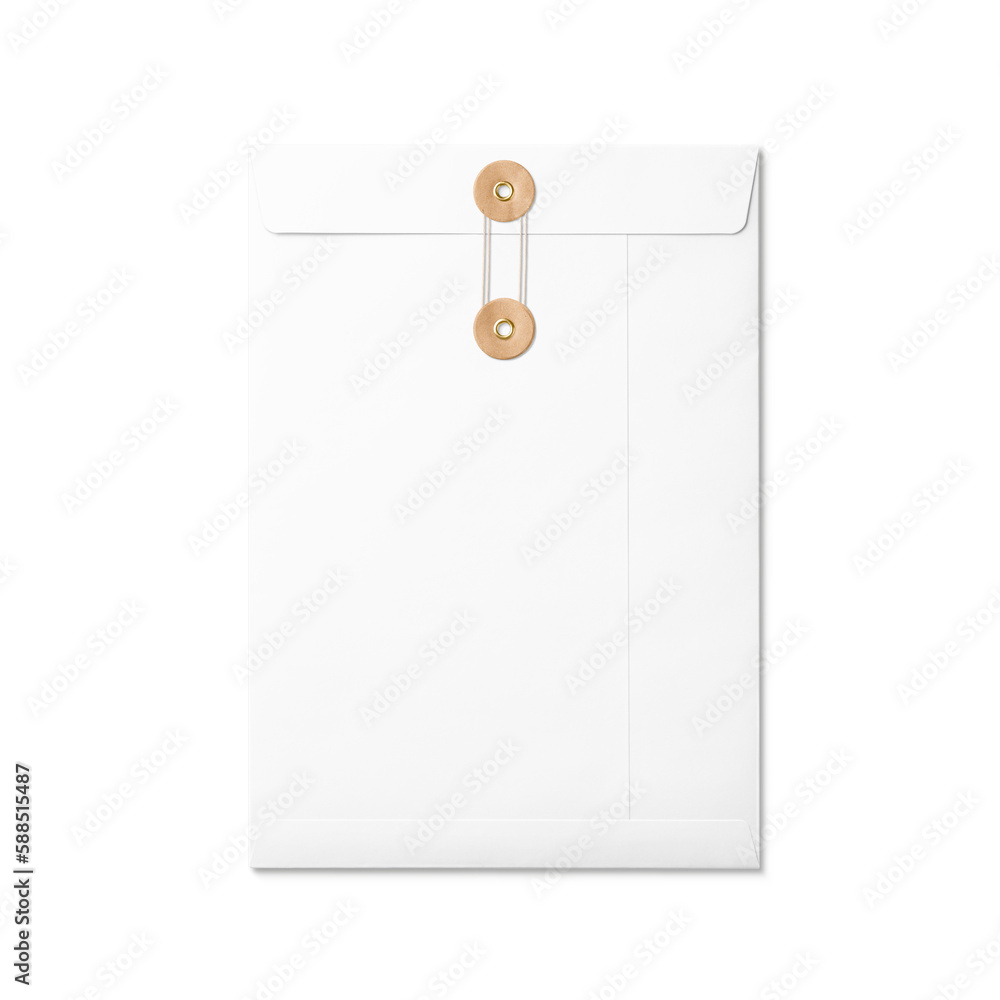 White A4 C4 Size String And Brown Washer Envelope Isolated On A