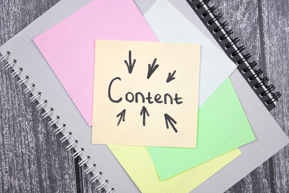 CONTENT text concept on colored sheets, content production, content ...