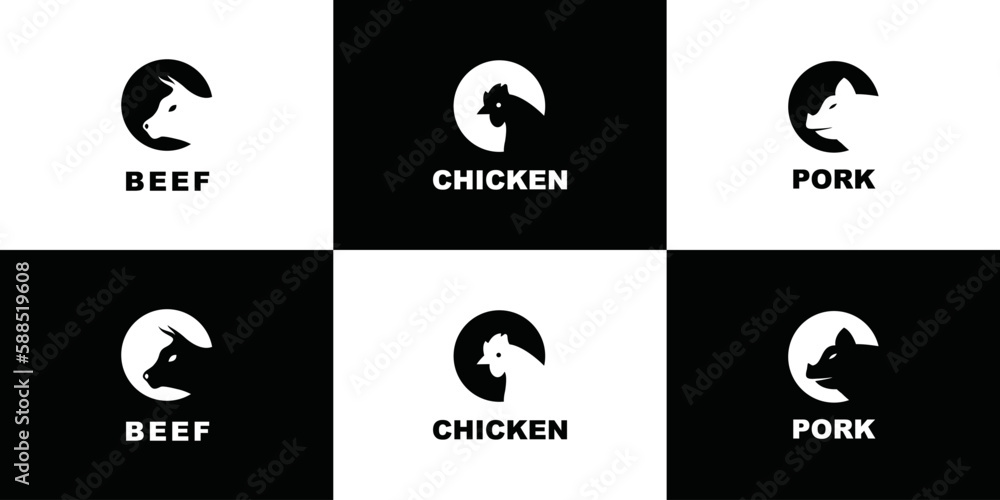 cow pig chicken farm logo vector icon template. classic design style ...