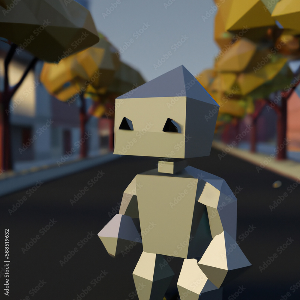 Generative AI of low poly illustration with cute small robot Stock ...