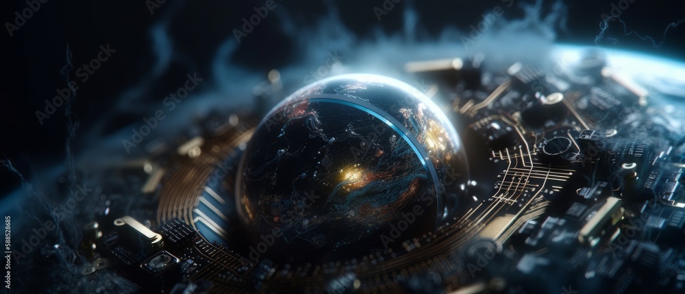 Microcontroller in the shape of a planet, suggesting the fusion of ...