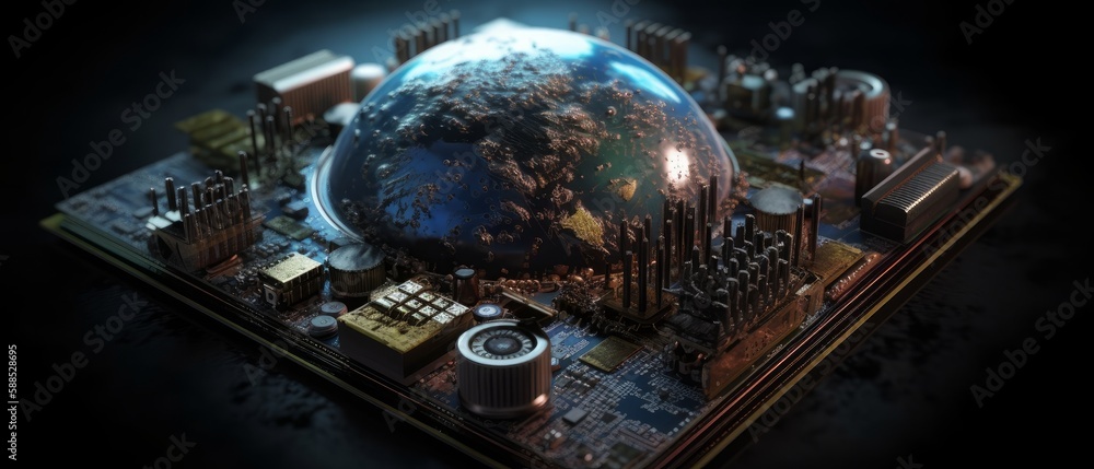 Microcontroller in the shape of a planet, suggesting the fusion of ...