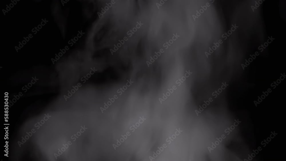 Rising Blurred White Clouds of Steam, Smoke, Icy Thick Fog on a Black ...