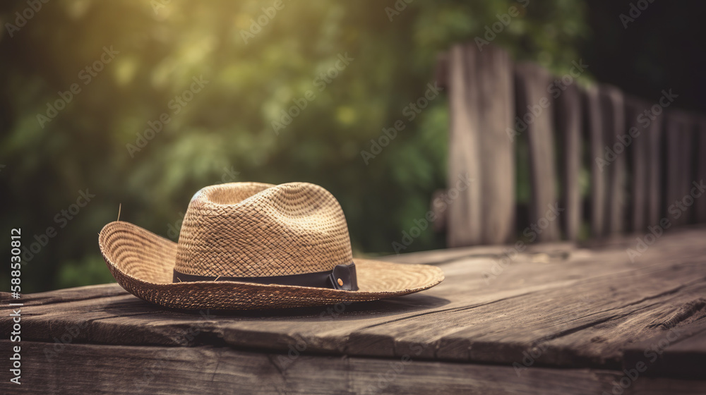 Rural background with close up cowboy hat. Rustic outdoor backdrop ...