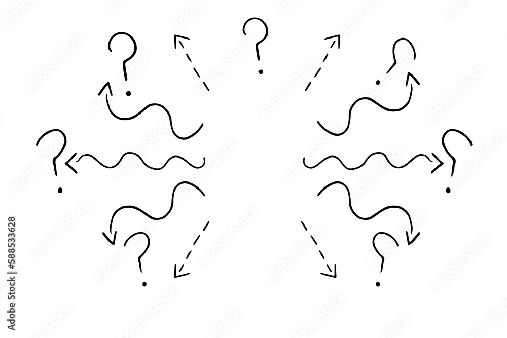Black curve line with question mark against white background Stock ...