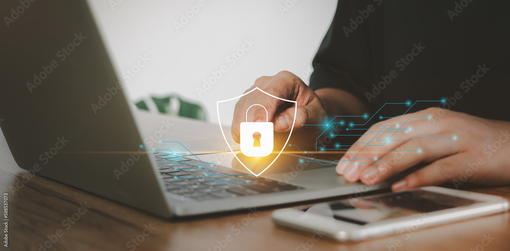 Future technology for Internet network security concept.Datum safety ...