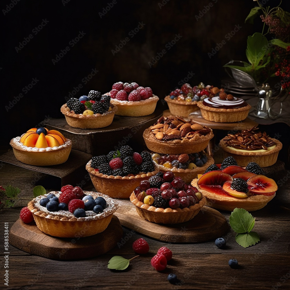 mini-gâteaux français (mini French cakes), macarons, madeleines ...